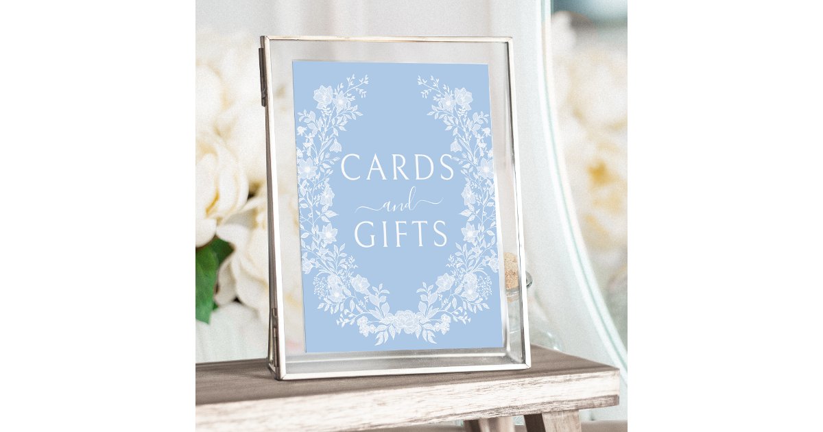 Blue floral wedding cards and gifts sign poster | Zazzle