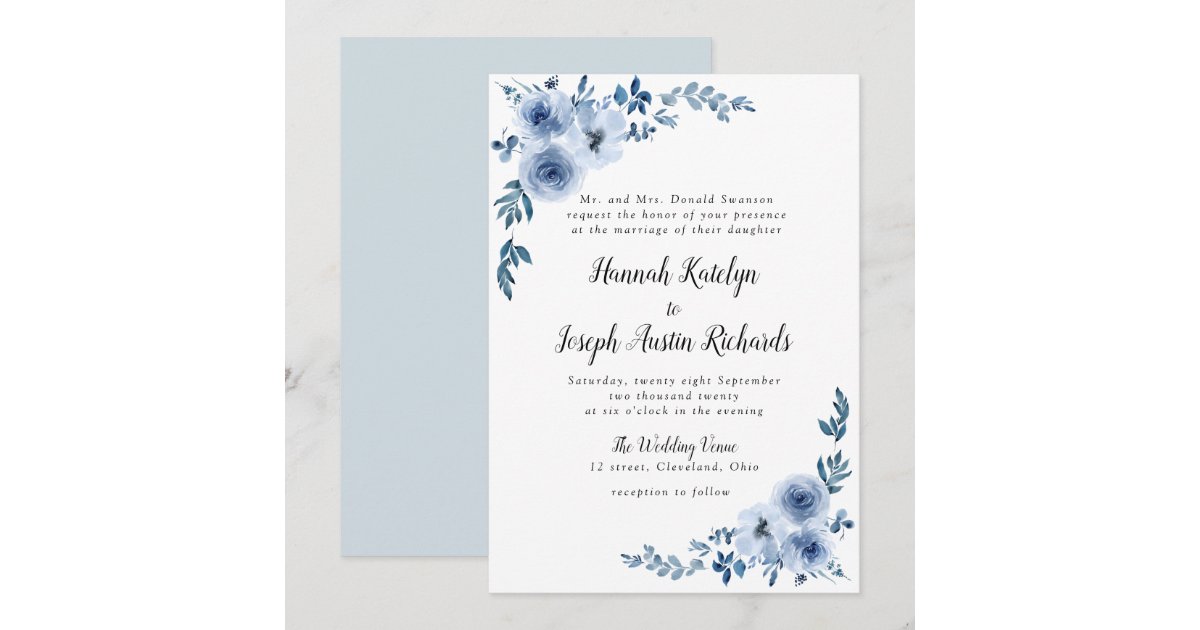 blue floral wedding invitation | Zazzle