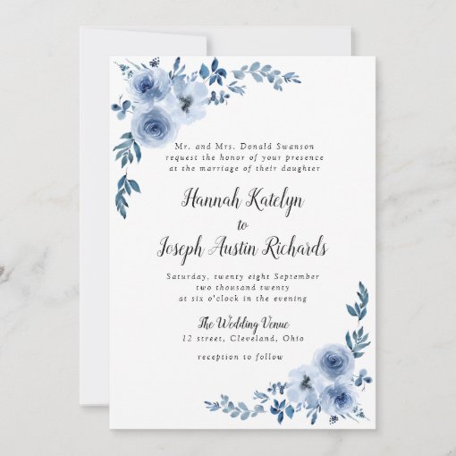 blue floral wedding invitation | Zazzle