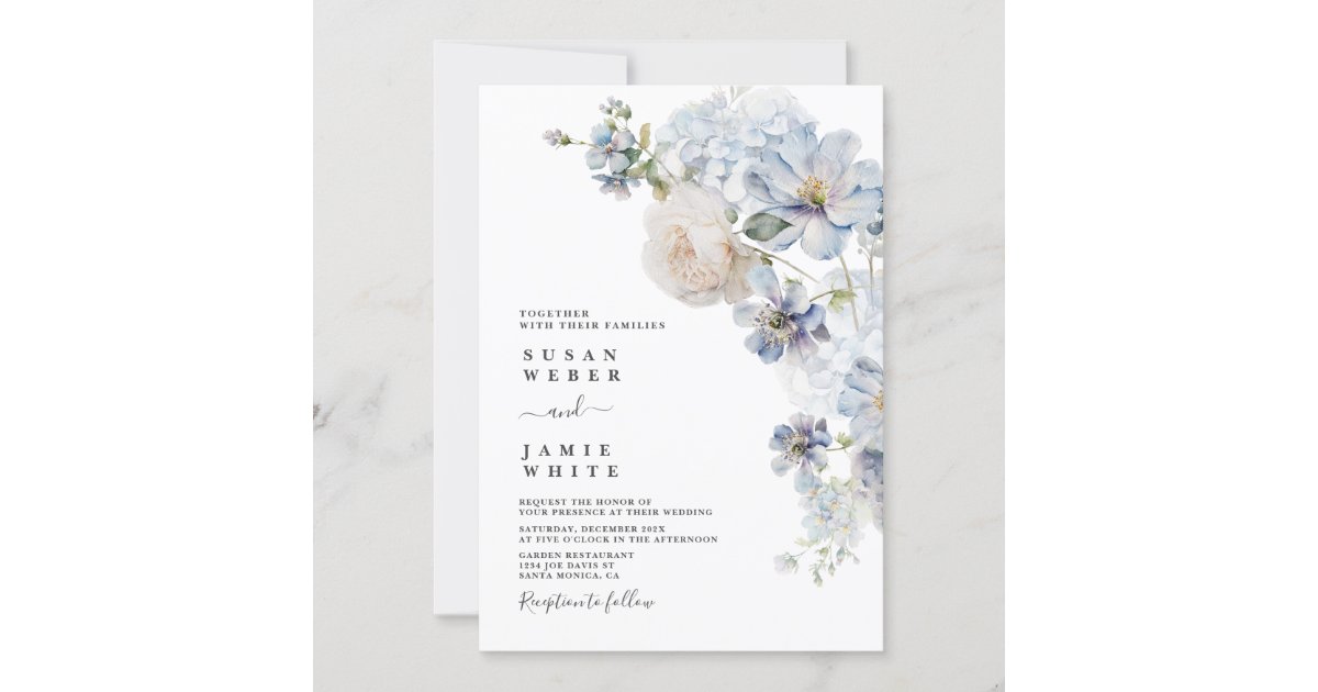 Blue Floral wedding Invitation | Zazzle