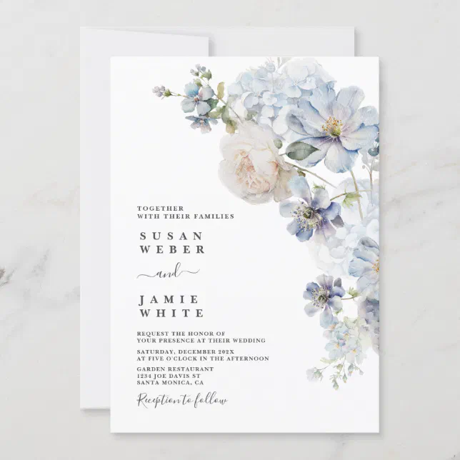 Blue Floral wedding Invitation | Zazzle
