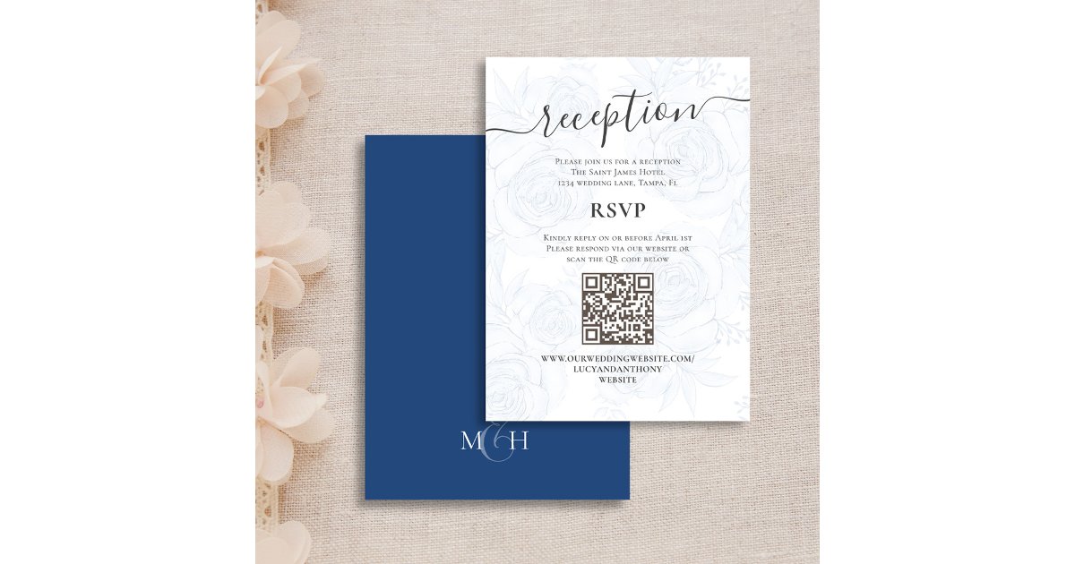 Blue Floral Wedding Reception Details Enclosure Card | Zazzle