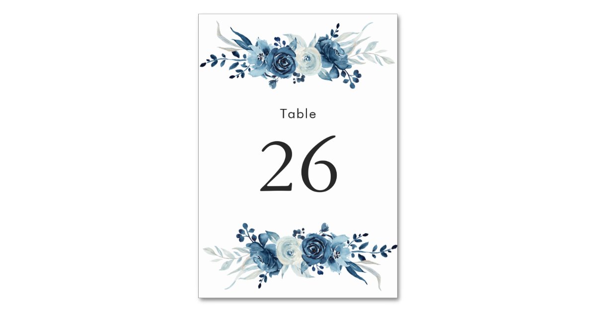 Blue floral wedding table number | Zazzle