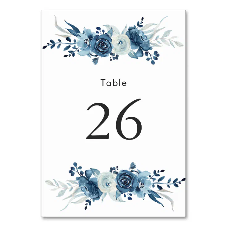 Blue floral wedding table number | Zazzle