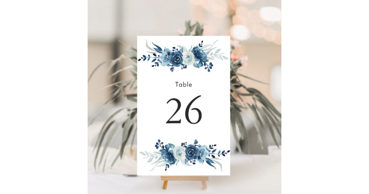 Blue floral wedding table number | Zazzle