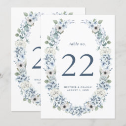 Blue Floral Wedding Table Number | Zazzle