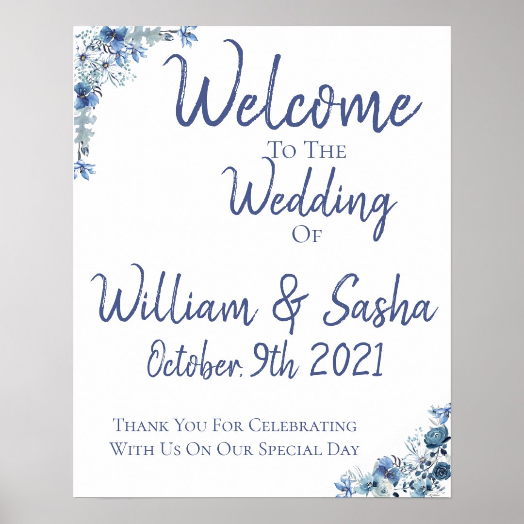 Blue Floral Wedding Welcome Poster | Zazzle
