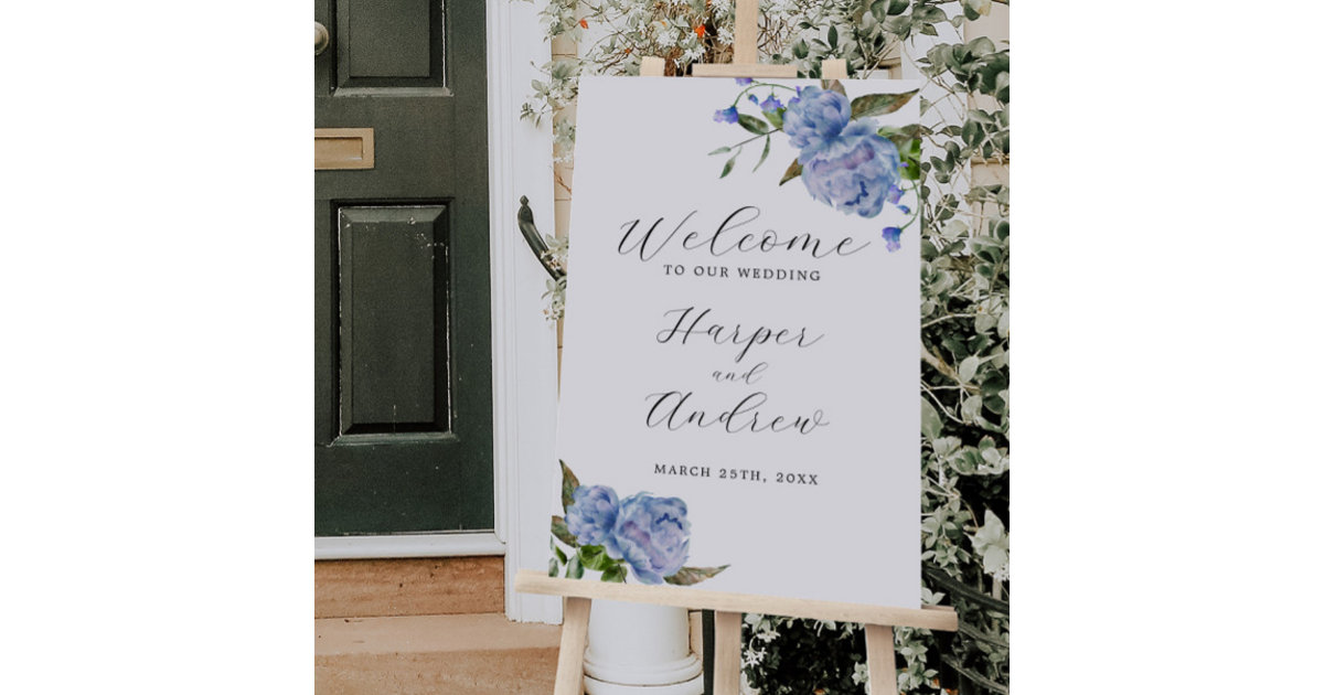 Blue Floral Wedding Welcome Sign | Zazzle