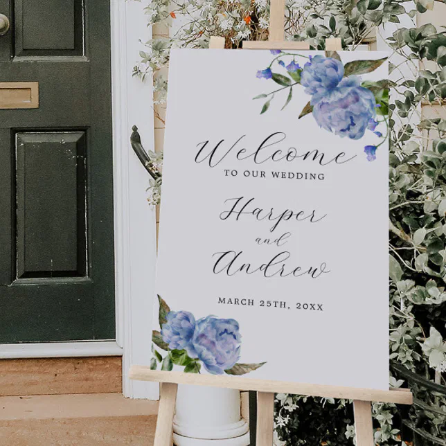 Blue Floral Wedding Welcome Sign | Zazzle