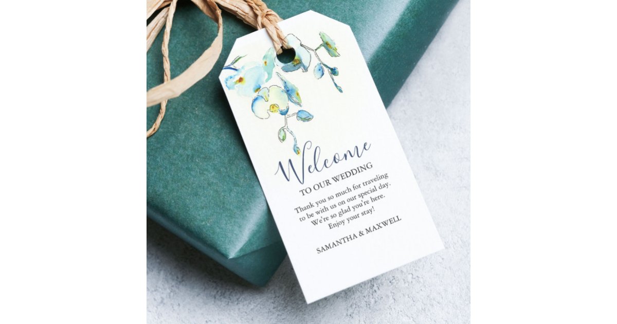 Blue Floral Welcome Gift Tags | Zazzle