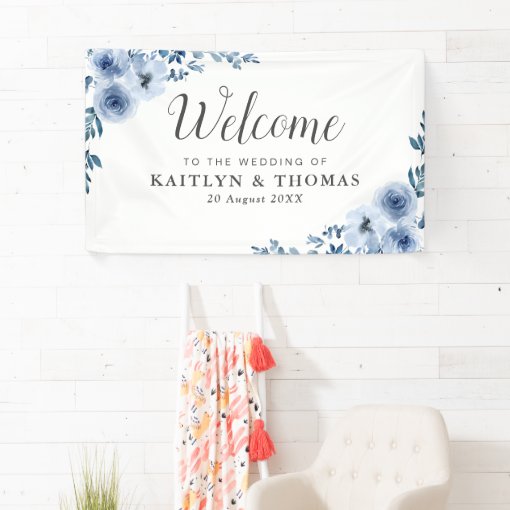 blue floral welcome wedding banner | Zazzle