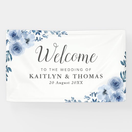 blue floral welcome wedding banner | Zazzle.com