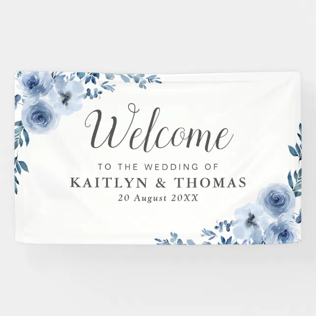 blue floral welcome wedding banner | Zazzle