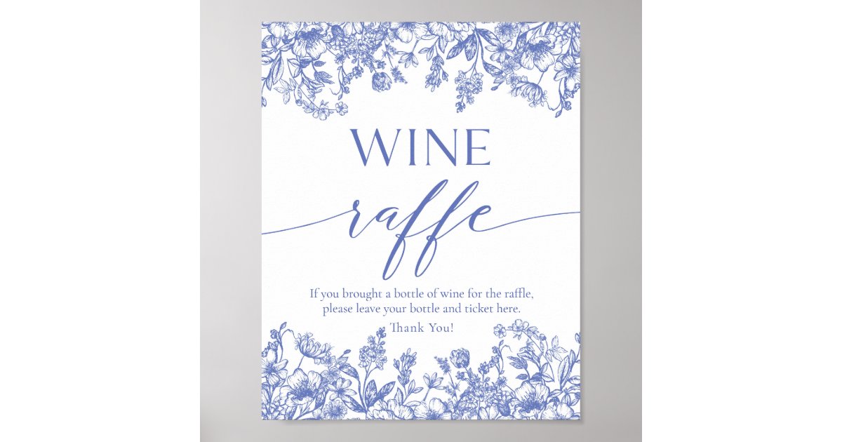 Blue Floral Wine Raffle Bridal Shower Game Sign | Zazzle