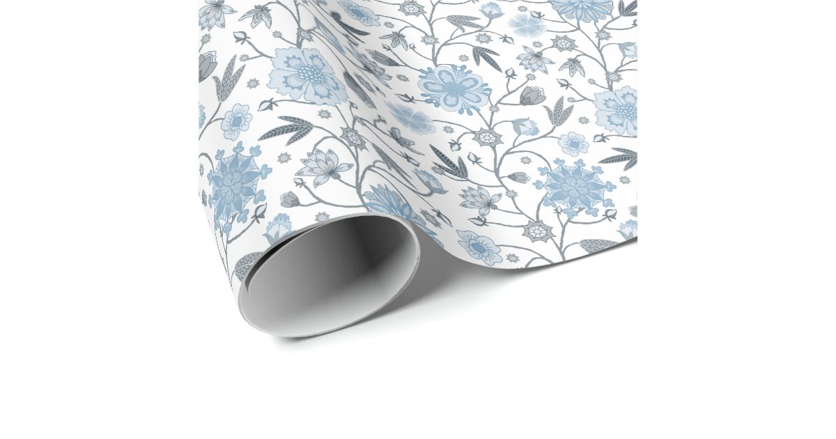Blue floral wrapping paper | Zazzle