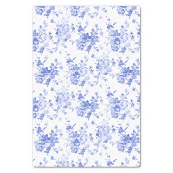 Blue Florals on White Decoupage Tissue Paper | Zazzle