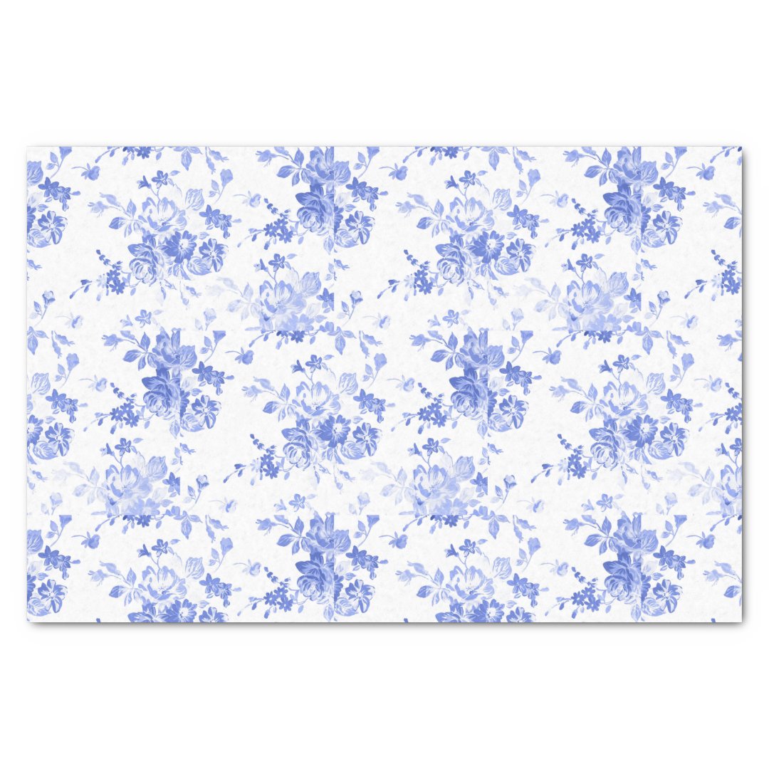 Blue Florals on White Decoupage Tissue Paper | Zazzle