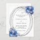 Blue florals silver frame wedding invitation | Zazzle