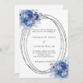 Blue florals silver frame wedding invitation | Zazzle