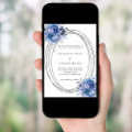 Blue florals silver frame wedding invitation | Zazzle