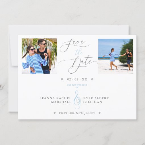 Blue Flourishes 2 Photos Sophisticated Wedding | Zazzle