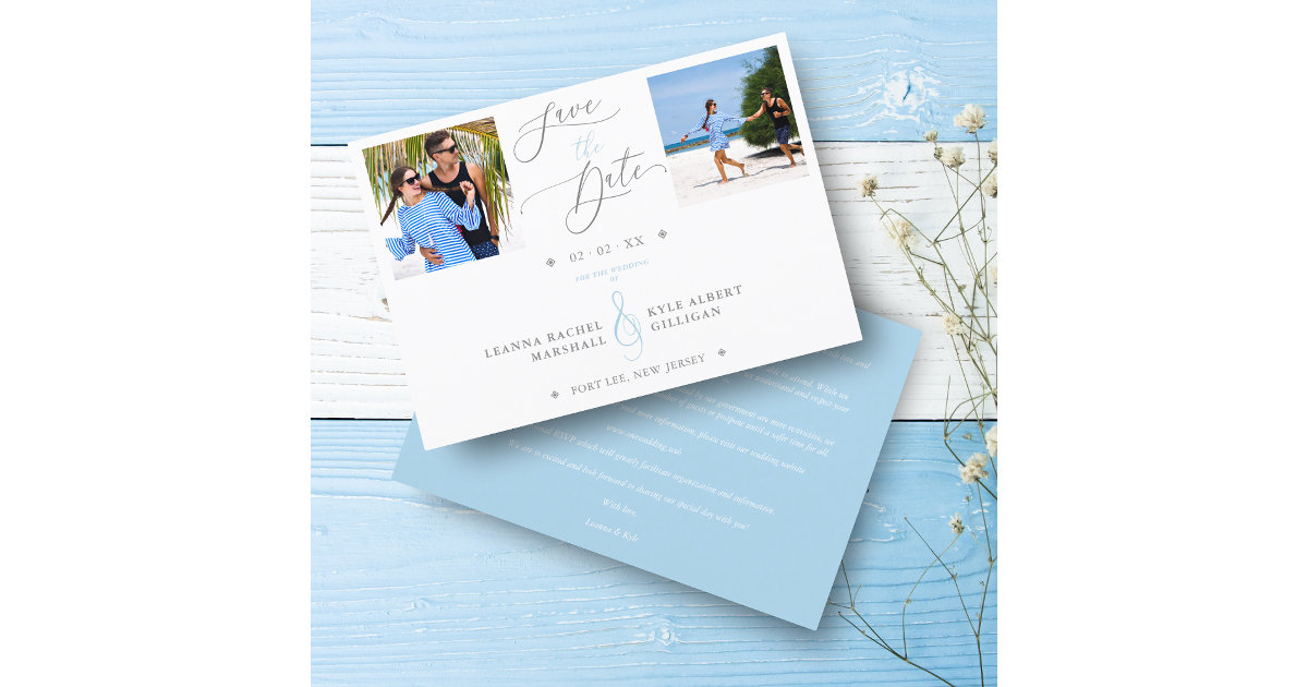 Blue Flourishes 2 Photos Sophisticated Wedding | Zazzle