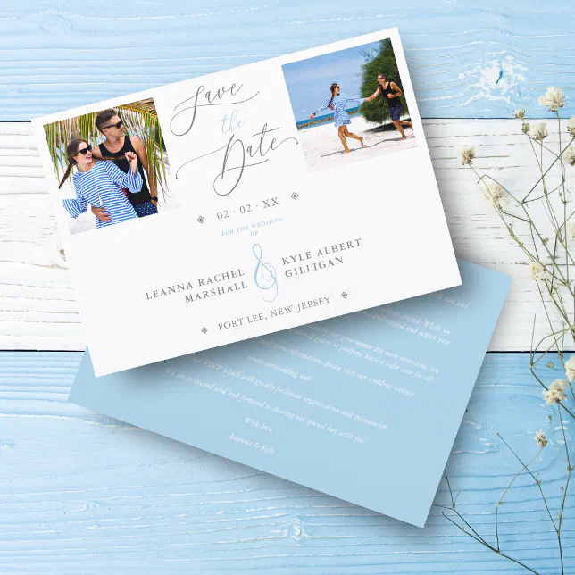 Blue Flourishes 2 Photos Sophisticated Wedding | Zazzle