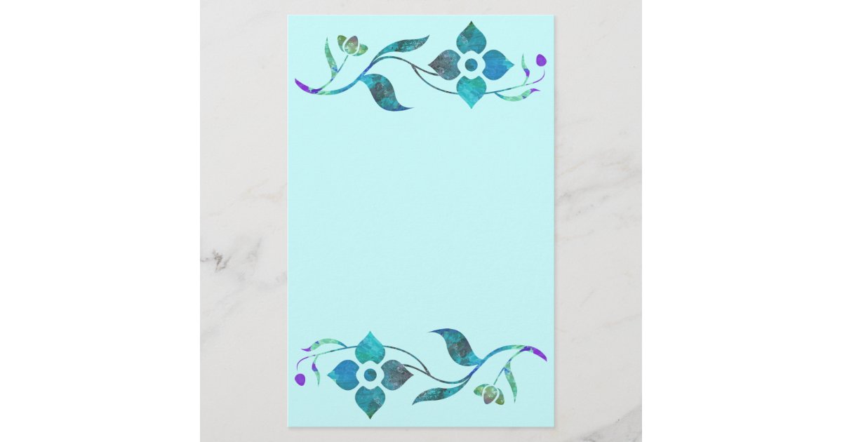 Blue Flower Border Stationery | Zazzle