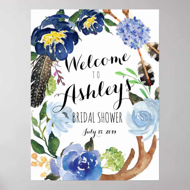 Blue FLower boy shower welcome sign | Zazzle
