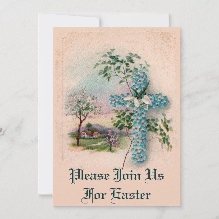 Blue Flower Cross Easter Invitation | Zazzle.com