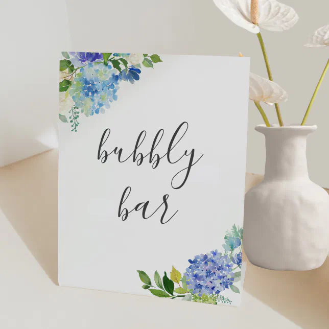 Blue Flower Hydrangea Bubbly Bar Sign | Zazzle