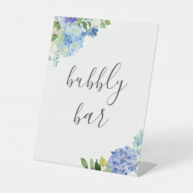 Blue Flower Hydrangea Bubbly Bar Sign | Zazzle