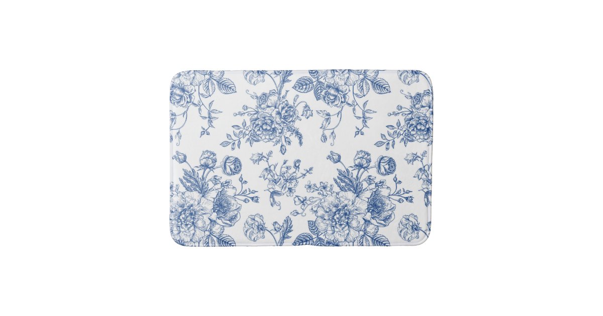 Blue Flower Pattern Bath Mat | Zazzle