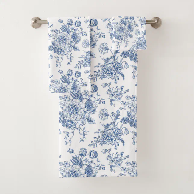 Blue Flower Pattern Bath Towel Set | Zazzle