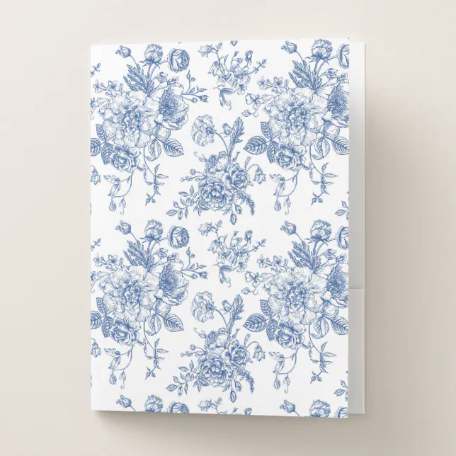 Blue Flower Pattern Pocket Folder | Zazzle