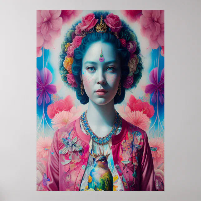 Blue flower princess with pink jacket poster | Zazzle