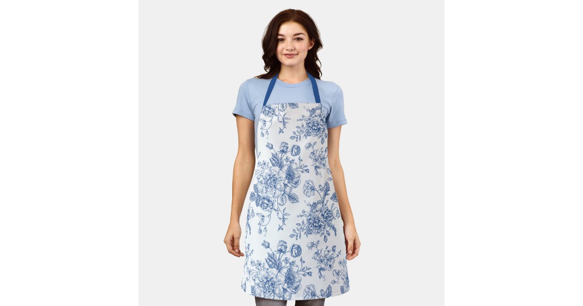 Blue Flower Spring Custom Text Apron | Zazzle