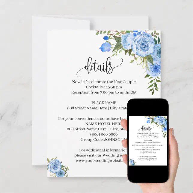 Blue Flowers Boho Chic Western Details insert card | Zazzle