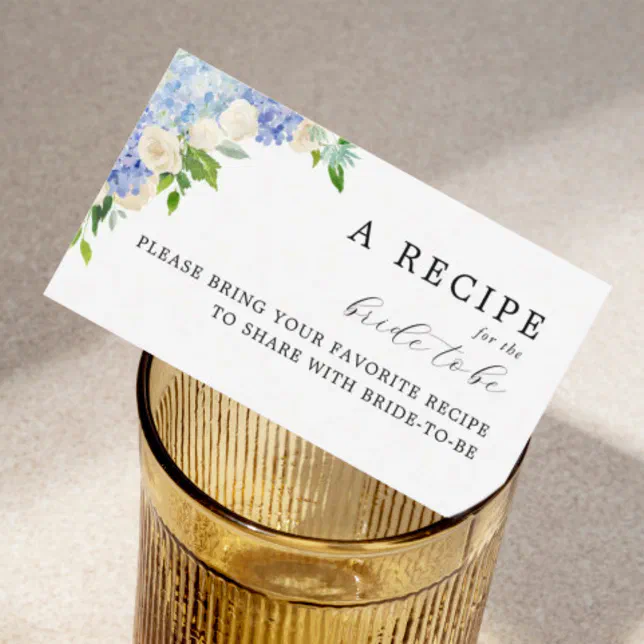 Blue Flowers Bridal Shower Share A Recipe Enclosure Card | Zazzle