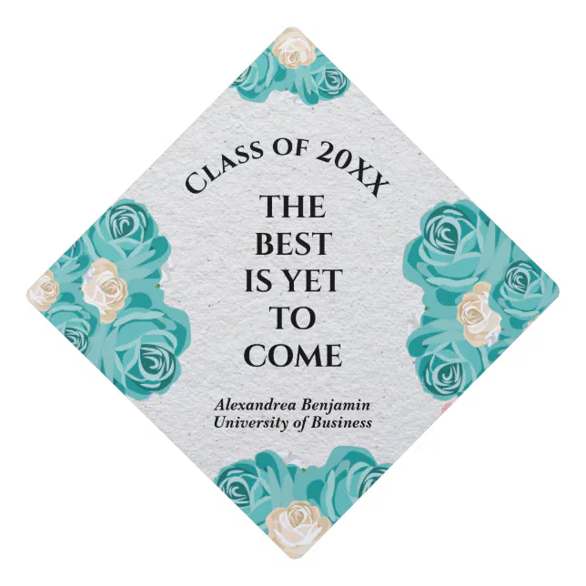 Blue Flowers Floral Inspired Graduate Custom Graduation Cap Topper | Zazzle