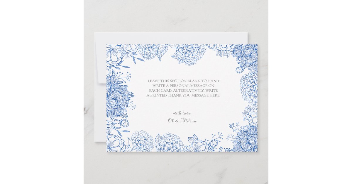 Blue Flowers Graphics Drawing Thank You Card | Zazzle