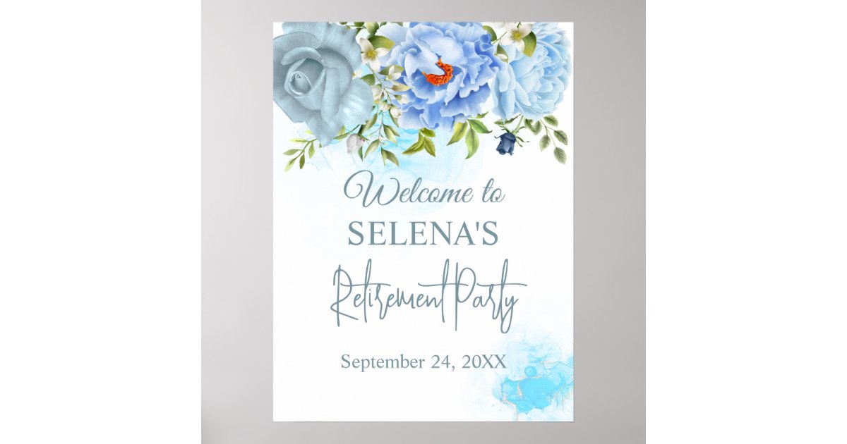 Blue flowers Retirement Party Welcome Sign | Zazzle