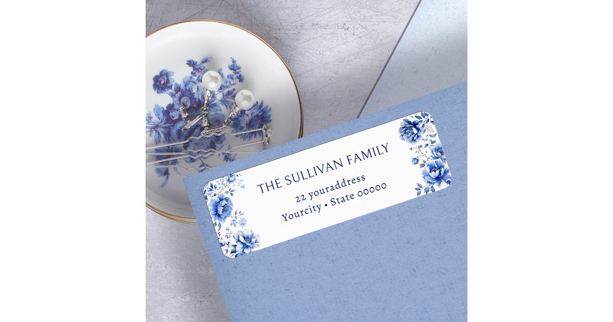 Blue flowers return address label | Zazzle