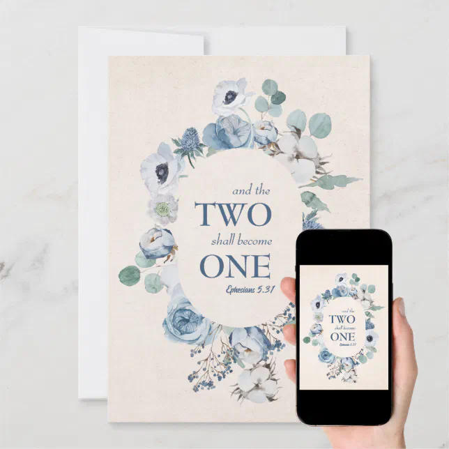 Blue Flowers Two Become One Wedding Invitation | Zazzle