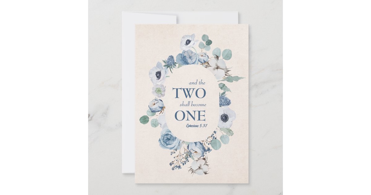 Blue Flowers Two Become One Wedding Invitation | Zazzle