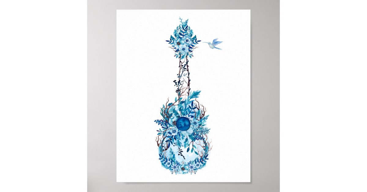Blue Flowers Ukulele Poster | Zazzle