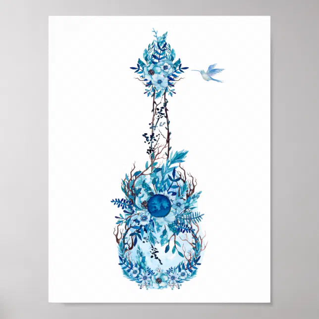 Blue Flowers Ukulele Poster | Zazzle