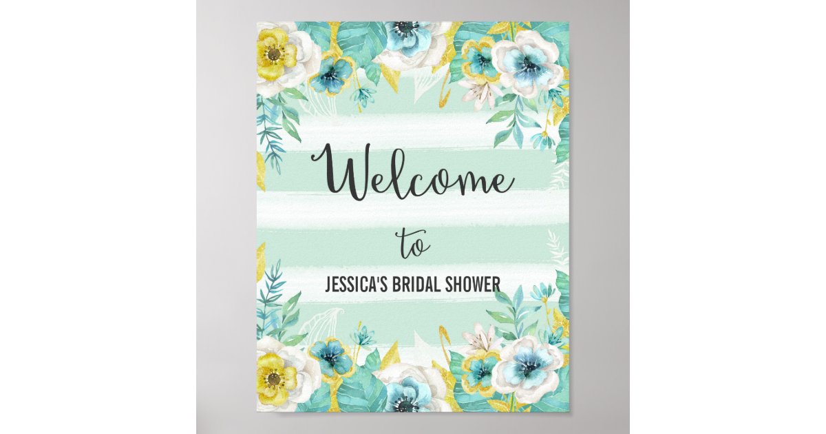 Blue Flowers Welcome Poster Print | Zazzle.com