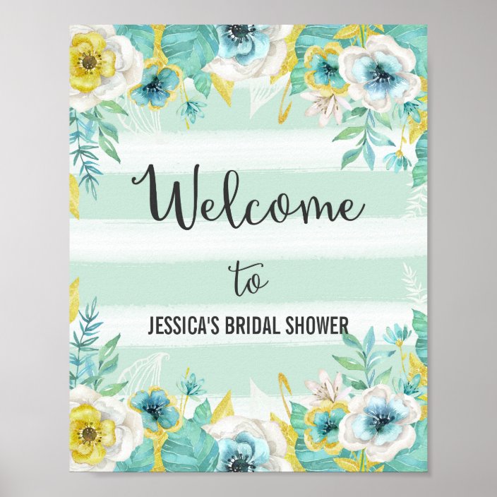 Blue Flowers Welcome Poster Print | Zazzle.com