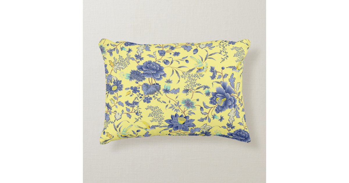 Blue Flowers Yellow Throw Pillow | Zazzle